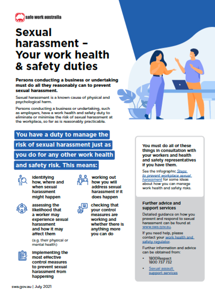 Workplace Sexual Harassment Your Work Health Safety Duties Respect Work